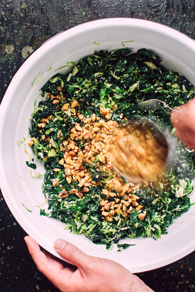 Shredded Kale And Brussels Sprout Salad Recipe Kitchen Konfidence